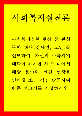 사회복지 = 사회복지실천론 = 사회복지실천 현장 방문 보고서-1페이지