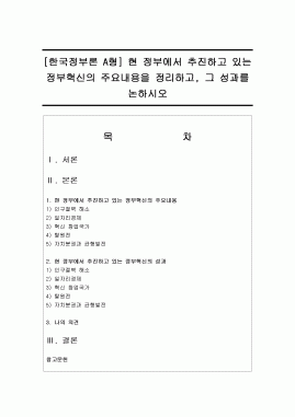 [한국정부론 A형] 현 정부에서 추진하고 있는 정부혁신의 주요내용을 정리하고 그 성과를 논하시오-1페이지