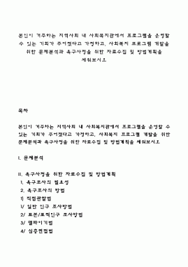 본인이 거주하는 지역사회 내 사회복지관에서 프로그램을 운영할 수 있는 기회가 주어졌다고 가정하고 사회복지 프로그램 개발을 위한 문제분석과 욕구사정을 위한 자료수집 및 방법계획을 세워보시오-1페이지