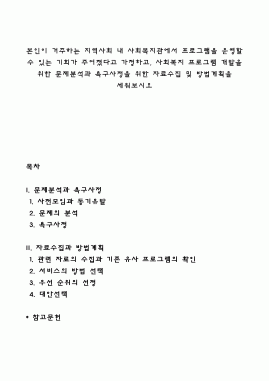 본인이 거주하는 지역사회 내 사회복지관에서 프로그램을 운영할 수 있는 기회가 주어졌다고 가정하고 사회복지 프로그램 개발을 위한 문제분석과 욕구사정을 위한 자료수집 방법계획을 세워보시오-1페이지