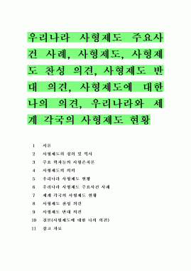 우리나라 사형제도 주요사건 사례 사형제도 사형제도 찬성 의견 사형제도 반대 의견 사형제도에 대한 나의 의견 우리나라와 세계 각국의 사형제도 현황-1페이지