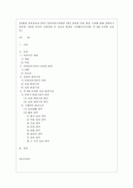 [방통대 유아교육과 2학년 영유아교수방법론 C형] 유아를 위한 환경 구성에 대해 설명하고 연령과 기관을 임의로 선정하여 한 교실의 환경을 구성해보시오(예 만 5세 유치원 교실 등)-1페이지