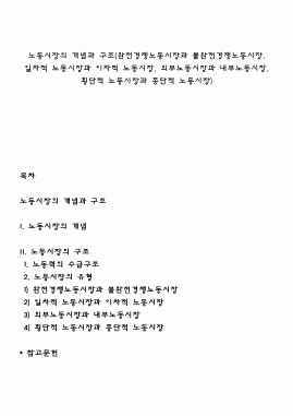 노동시장의 개념과 구조(완전경쟁노동시장과 불완전경쟁노동시장 일차적 노동시장과 이차적 노동시장 외부노동시장과 내부노동시장 횡단적 노동시장과 종단적 노동시장)-1페이지