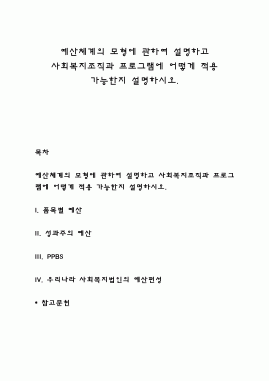 예산체계의 모형에 관하여 설명하고 사회복지조직과 프로그램에 어떻게 적용 가능한지 설명하시오-1페이지