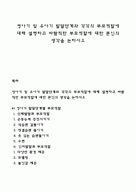 영아기 및 유아기 발달단계와 각각의 부모역할에 대해 설명하고 바람직한 부모역할에 대한 본인의 생각을 논하시오-1페이지