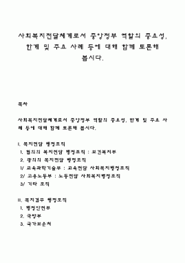 사회복지전달체계로서 중앙정부 역할의 중요성 한계 및 주요 사례 등에 대해 함께 토론해 봅시다-1페이지