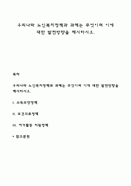 우리나라 노인복지정책과 과제는 무엇이며 이에 대한 발전방향을 제시하시오-1페이지