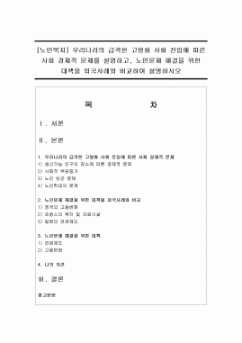 [노인복지] 우리나라의 급격한 고령화 사회 진입에 따른 사회 경제적 문제를 설명하고 노인문제 해결을 위한 대책을 외국사례와 비교하여 설명하시오-1페이지