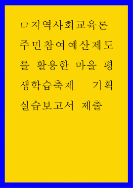 지역사회교육론 ) 주민참여예산제도를 활용한 마을 평생학습축제 기획 실습보고서 제출-1페이지