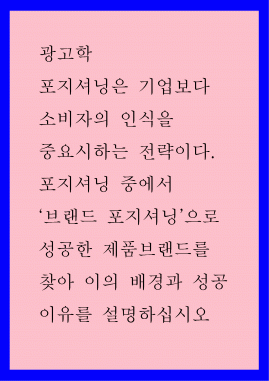 광고학 ) 포지셔닝은 기업보다 소비자의 인식을 중요시하는 전략이다-1페이지