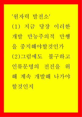 원자력 발전소 지금 당장 이러한 개발 만능주의적 만행을 중지해야할것인가 그럼에도 불구하고 인류문명의 전진을 위해 계속 개발해 나가야 할것인지-1페이지