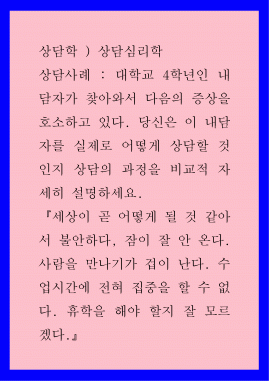 당신은 이 내담자를 실제로 어떻게 상담할 것인지 상담의 과정을 비교적 자세히 설명하세요-1페이지