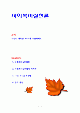 [사회복지실천론] 자신의 가치관 5가지를 서술하시오-1페이지