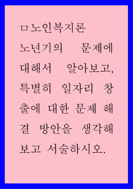 노년기의 문제에 대해서 알아보고 특별히 일자리 창출에 대한 문제 해결방안-1페이지