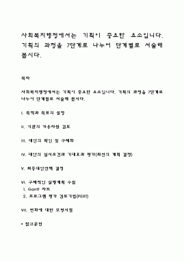 사회복지행정에서는 기획이 중요한 요소입니다, 기획의 과정을 7단계로 나누어 단계별로 서술해 봅시다.
-1페이지