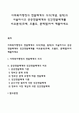 사회복지행정의 전달체계의 의의(개념 원칙)의 서술하시고 공공전달체계와 민간전달체계를 비교분석(주체 흐름도 문제점)하여 제출하세요-1페이지