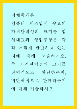 컴퓨터 제조업체 수요의 가격탄력성의 크기를 업체대표과 영업부장은 각각 어떻게 판단하고 있는지에 대해 서술하시오-1페이지