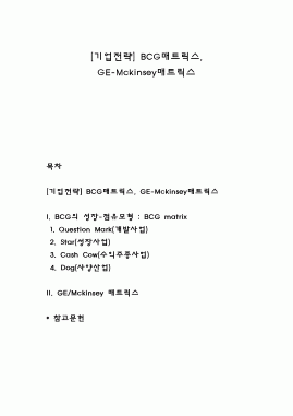 [기업전략] BCG 매트릭스 GE-Mckinsey 매트릭스 레포트-1페이지