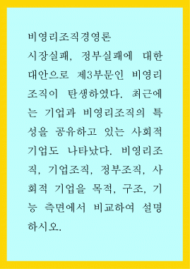 [사회과학] 비영리조직경영론 ) 시장실패 정부실패에 대한 대안으로 제3부문인 비영리조직이 탄생하였다-1페이지