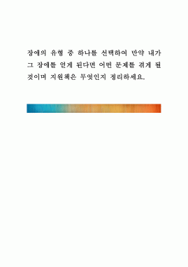 [장애의 유형 중 하나를 선택하여 만약 내가 그 장애를 얻게 된다면 어떤 문제를 겪게 될 것이며 지원책은 무엇인지 정리하세요-1페이지