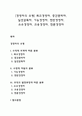 [경영자의 유형] 최고경영자 중간관리자 일선감독자 기능경영자 전반경영자 소유경영자 고용경영자 전문경영자 레포트-1페이지