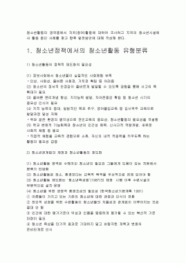 청소년활동의 영역중에서 자치(참여)활동에 대하여 조사하고 지역의 청소년시설에서 활동 중인 사례를 찾고 향후 발전방안에 대해 작성해 본다-1페이지