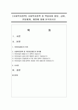 [사회복지정책] 사회복지정책 중 택일하여 할당 급여 전달체계 재정에 대해 분석하시오-1페이지