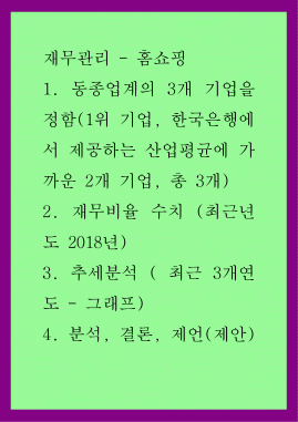 재무관리) 동종업계의 3개 기업을 정함(1위 기업 한국은행에서 제공하는 산업평균에 가까운 2개 기업 총 3개)-1페이지