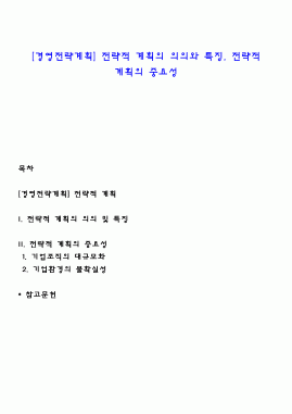 경영전략계획] 전략적 계획의 의의와 특징 전략적 계획의 중요성 레포트-1페이지