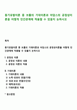 동기유발이론 중 브룸의 기대이론과 아담스의 공정성이론을 어떻게 인간관계에 적용할 수 있을지 논하시오-1페이지