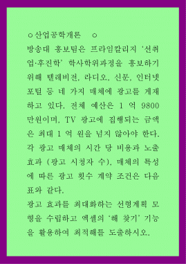 광고 효과를 최대화하는 선형계획 모형을 수립하고 엑셀의 ‘해 찾기’ 기능을 활용하여 최적해를 도출하시오-1페이지