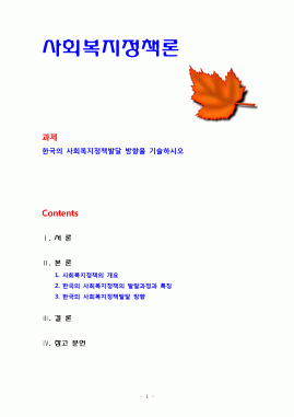 [사회복지정책론] 한국의 사회복지정책발달 방향을 기술하시오-1페이지