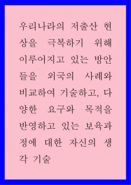 보육과정 > 우리나라의 저출산 현상을 극복하기 위해 이루어지고 있는 방안들을 외국의 사례와 비교하여 기술-1페이지