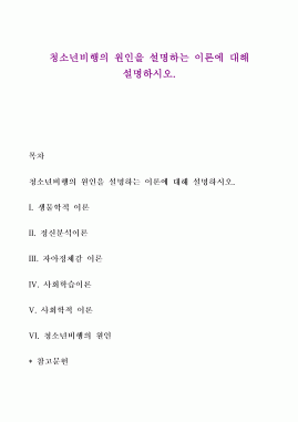 청소년비행의 원인을 설명하는 이론에 대해 설명하시오 - 생활학적이론, 정신분석이론, 자아정체감 이론, 사회학습이론, 사회학적이론, 청소년비행의 원인-1페이지