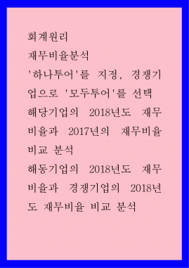 재무비율분석) 하나투어를 지정 경쟁기업으로 모두투어를 선택 해당기업의 2018년도 재무비율과 2017년의 재무비율 비교 분석-1페이지