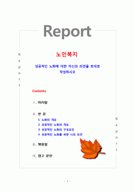 [노인복지] 성공적인 노화에 대한 자신의 의견을 토대로 작성하시오-1페이지