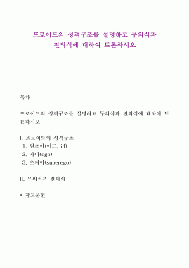 프로이드의 성격구조를 설명하고 무의식과 전의식에 대하여 토론하시오-1페이지