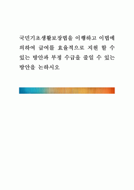 [ 국민기초생활보장법을 이행하고 이법에 의하여 급여를 효율적으로 지원 할 수 있는 방안과 부정 수급을 줄일 수 있는 방안을 논하시오 ]-1페이지