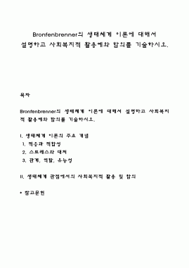 Bronfenbrenner의 생태체계 이론에 대해서 설명하고 사회복지적 활용예와 함의를 기술하시오-1페이지