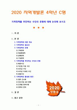 [2020 지역개발론 4C] 지역정책을 추진하는 수단의 유형에 대해 논의해 보시오-1페이지