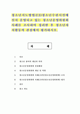 청소년지도방법론3)청소년수련시설에 설치 운영되고 있는 청소년운영위원회 사례를 조사하여 정리한 후 청소년자치활동의 관점에서 평가하시오.-1페이지