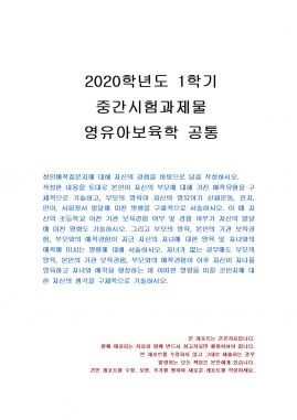 2020년 1학기 영유아보육학 중간시험과제물 공통(성인애착질문지에 대해 자신의 경험)-1페이지