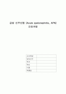 [성인간호학] 급성신우신염(acute pyelonephritis) 간호과정 A+자료-1페이지