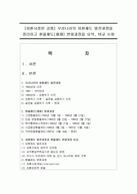 [외환시장론 공통] 우리나라의 외환제도 발전과정을 정리하고 환율제도(체재) 변화과정을 요약, 비교 논함-1페이지