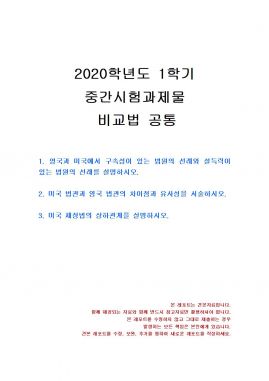 2020년 1학기 비교법 중간시험과제물 공통(미국 제정법의 상하관계 등)-1페이지