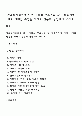 사회복지실천에 있어 기록의 중요성과 각 기록유형에 따라 어떠한 특징을 가지고 있는지 설명하여 보시오-1페이지