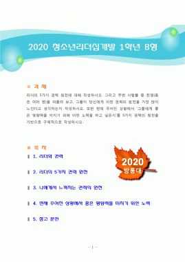 [2020 청소년리더십개발1B][출처표기] 리더의 5가지 권력 원천에 대해 작성하시오. 그리고 주변 사람들 중 한명(혹은 여러 명)을 떠올려 보고, 그들이 당신에게 어떤 권력의 원천을 가장 많이 느낀다고 생각하는지 작성하시오. 또한 현재 주어진 상황에서 ‘그들에게 좋은 영향력을 미치기 위해 어떤 노력을 하고 싶은지’를 5가지 권력의 원천을 기반으로 구체적으-1페이지