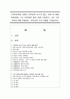 [가족교육론 공통] 가족교육 요구가 있는 사람 한 명을 면담하여, (1) 가족관련 정보 등을 수집하고, (2) 그의 교육요구에 부합하는 가족교육 프로그램을 구성하시오-1페이지