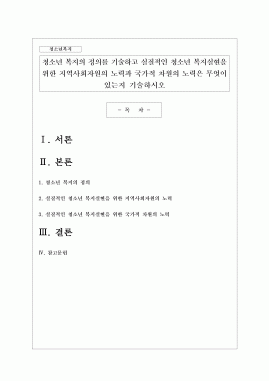 청소년 복지의 정의를 기술하고 실질적인 청소년 복지실현을 위한 지역사회자원의 노력과 국가적 차원의 노력은 무엇이 있는지 기술하시오-1페이지