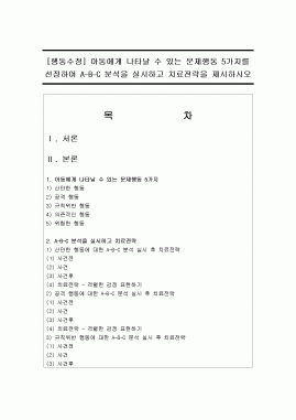 [행동수정] 아동에게 나타날 수 있는 문제행동 5가지를 선정하여 A-B-C 분석을 실시하고 치료전략을 제시하시오-1페이지